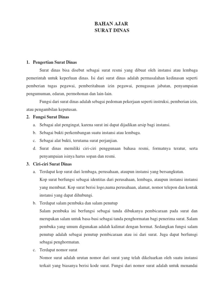 Bahan Ajar Surat Dinas | PDF