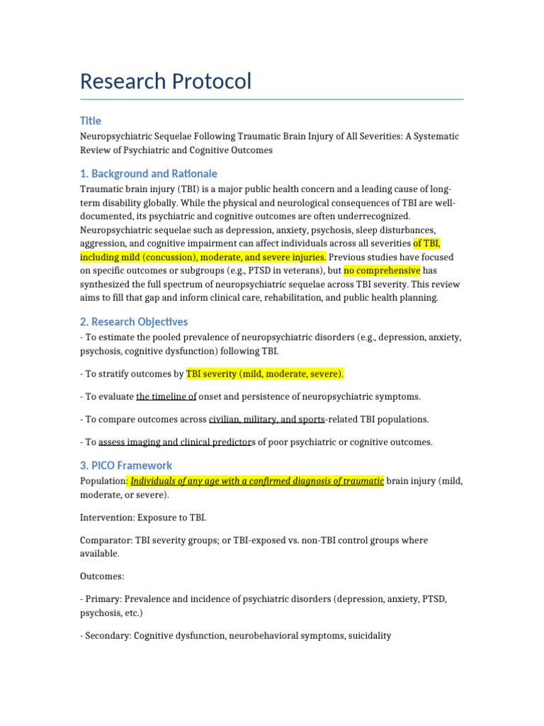 TBI Neuropsychiatric Sequelae Protocol | PDF | Traumatic Brain Injury ...