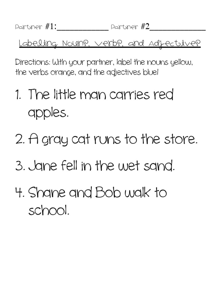Labeling Nouns, Verbs, and Adjectives | PDF