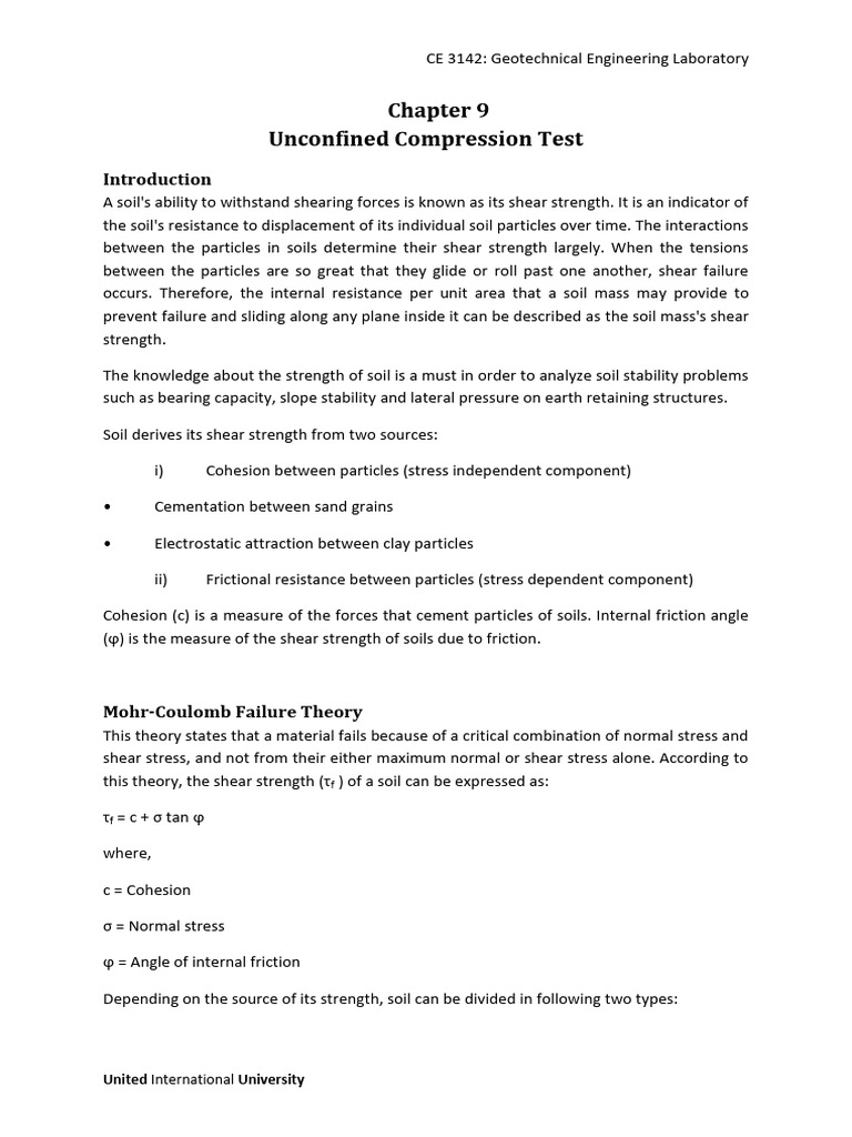Unconfined Compression Test Overview | PDF | Deformation (Engineering ...