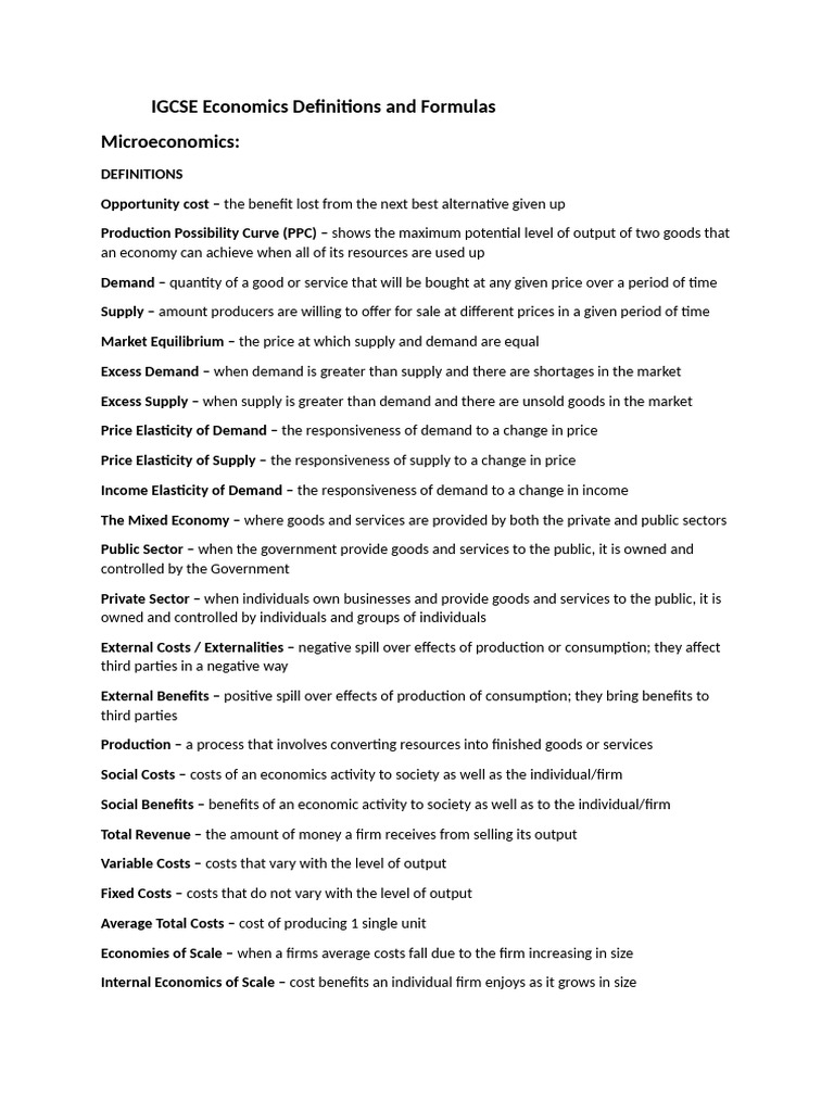 IGCSE Economics Key Terms & Formulas | PDF | Demand | Elasticity ...