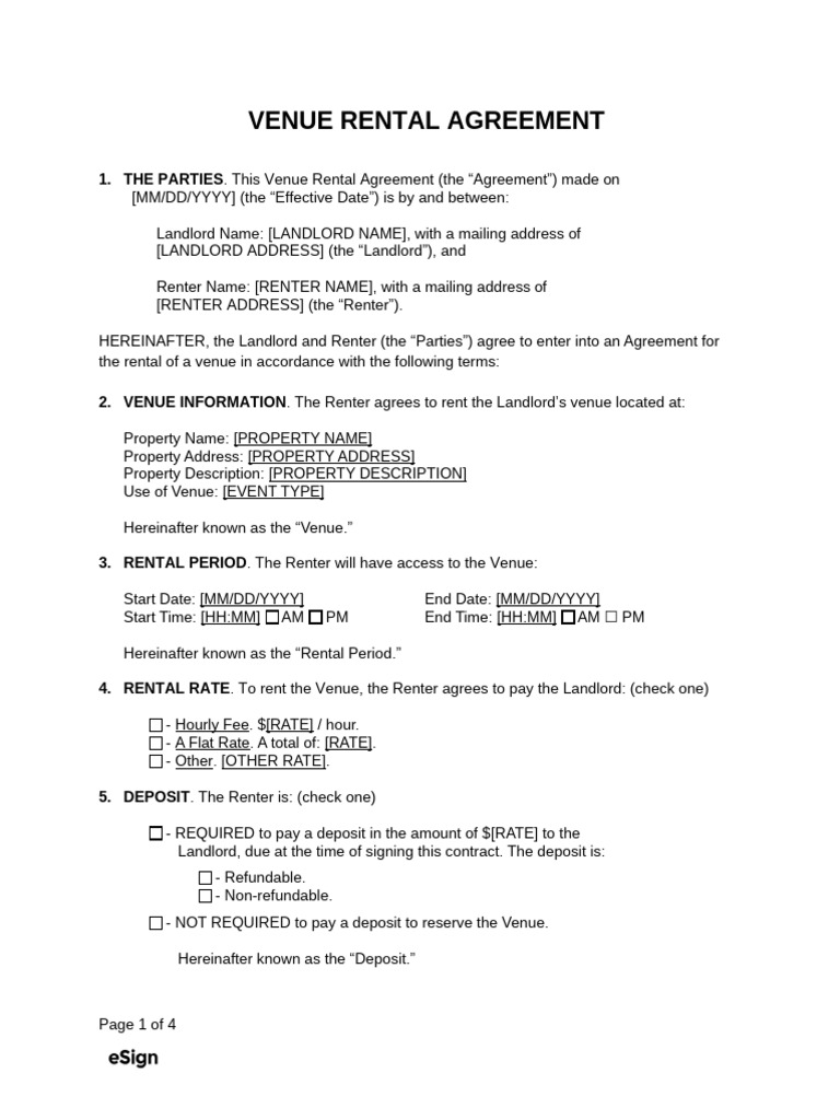 Venue Rental Agreement Template | PDF | Mediation | Landlord