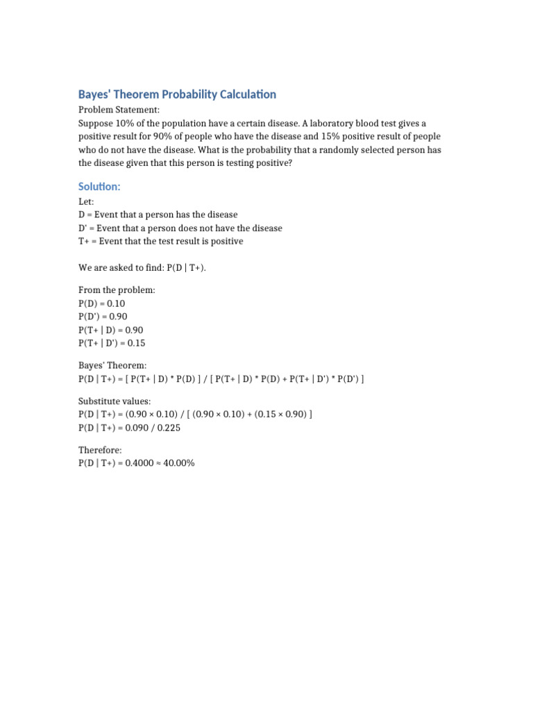 Bayes Theorem Disease Probability | PDF