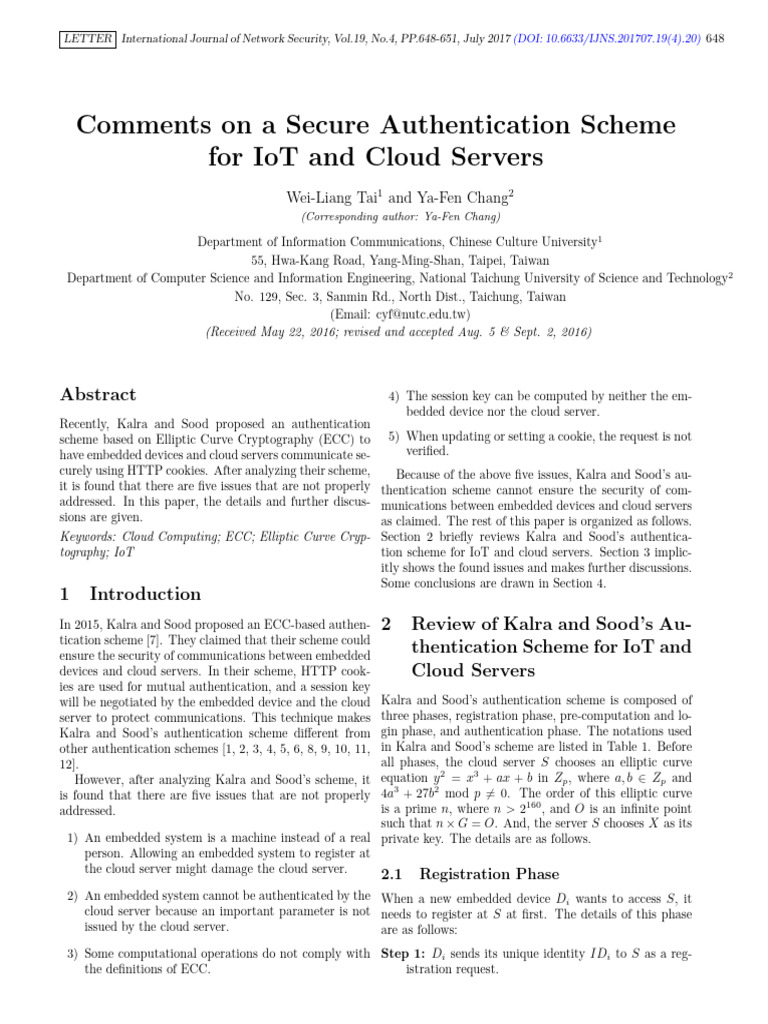 Comments On A Secure Authentication Scheme | PDF | Http Cookie | Password