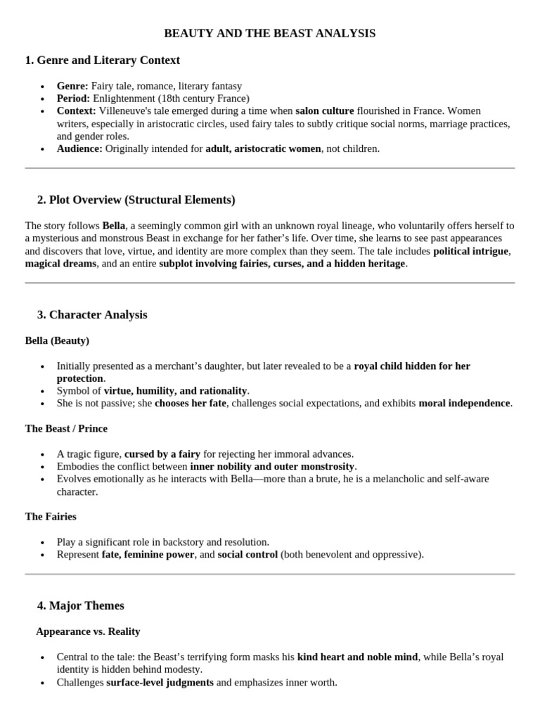 Beauty and the Beast: Genre Insights | PDF | Love | Fairy Tales
