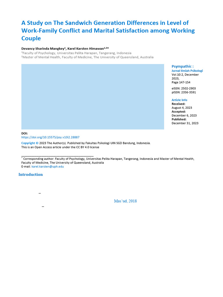A Study On The Sandwich Generation Differences in Level of Work-Family ...