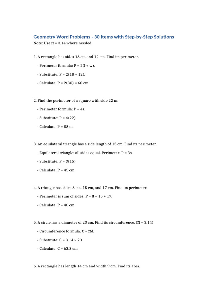 Geometry Word Problems with Solutions | PDF | Area | Volume