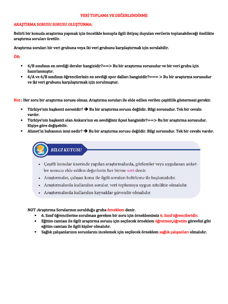 6.sinif Matematik Veri Toplama Ve Degerlendirme Konu Anlatimi Ve Calisma Sorulari | PDF