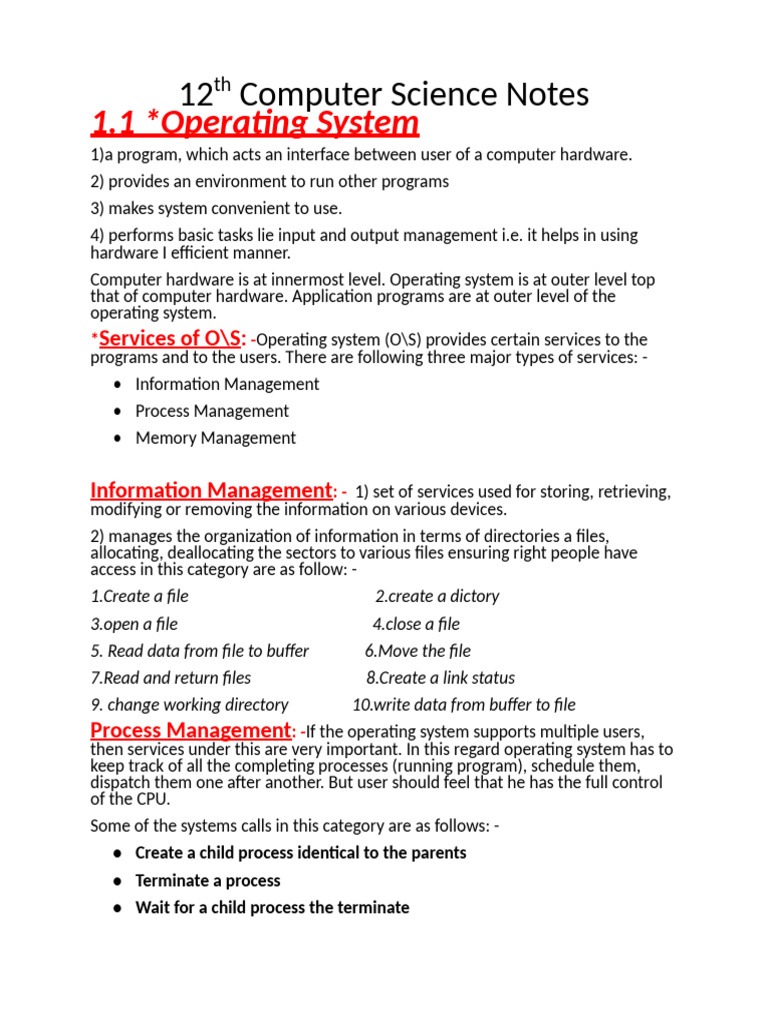 12th Grade Computer Science: OS Notes | PDF | Process (Computing) | Thread (Computing)