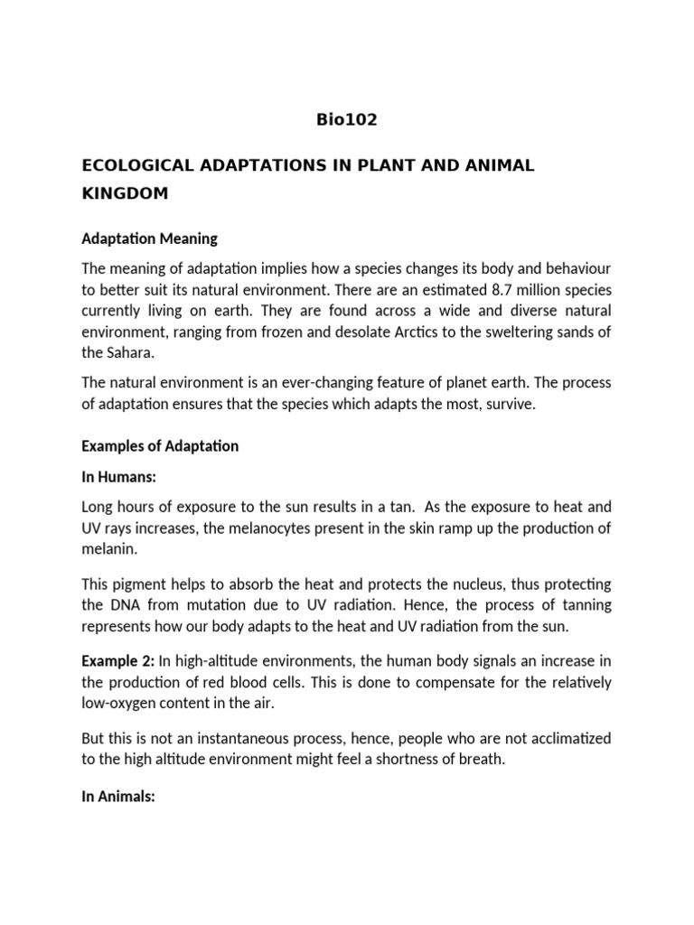 Ecological Adaptations in Species | PDF | Habitat | Plants