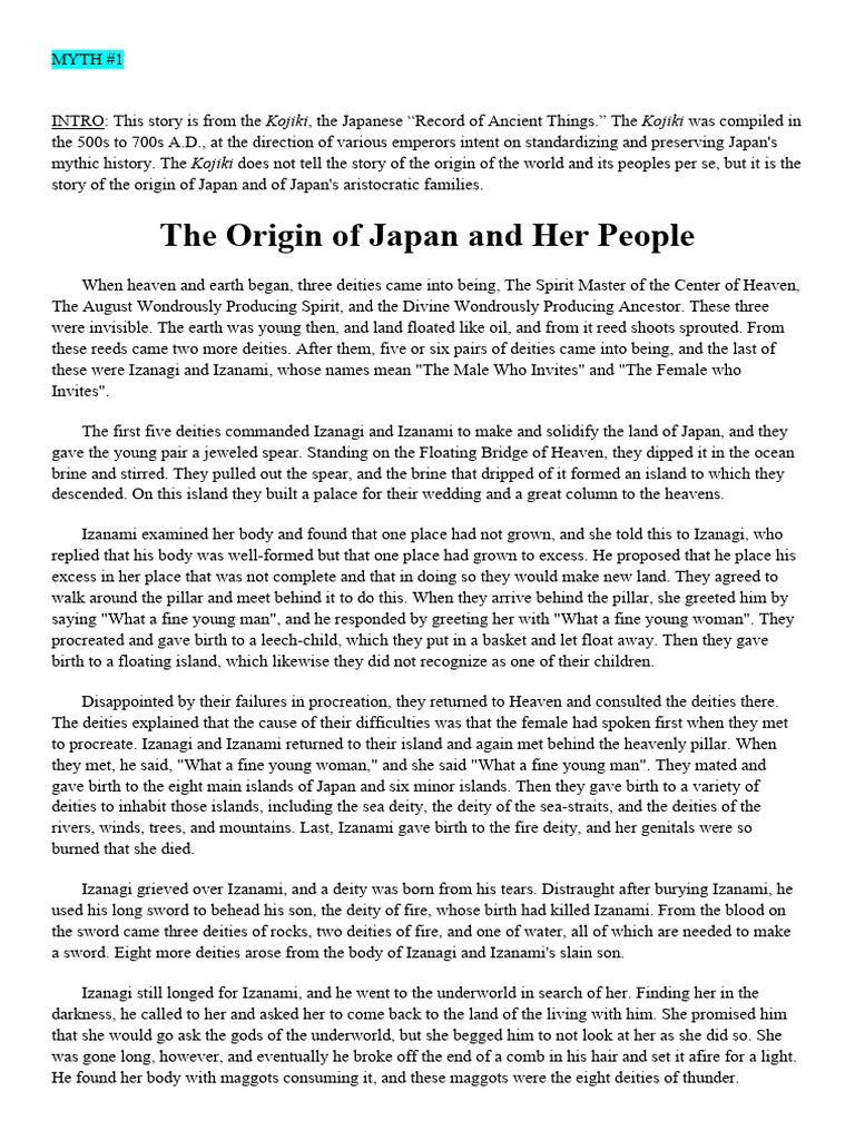 Japanese Creation Myth: Izanagi and Izanami | PDF | Comparative Mythology