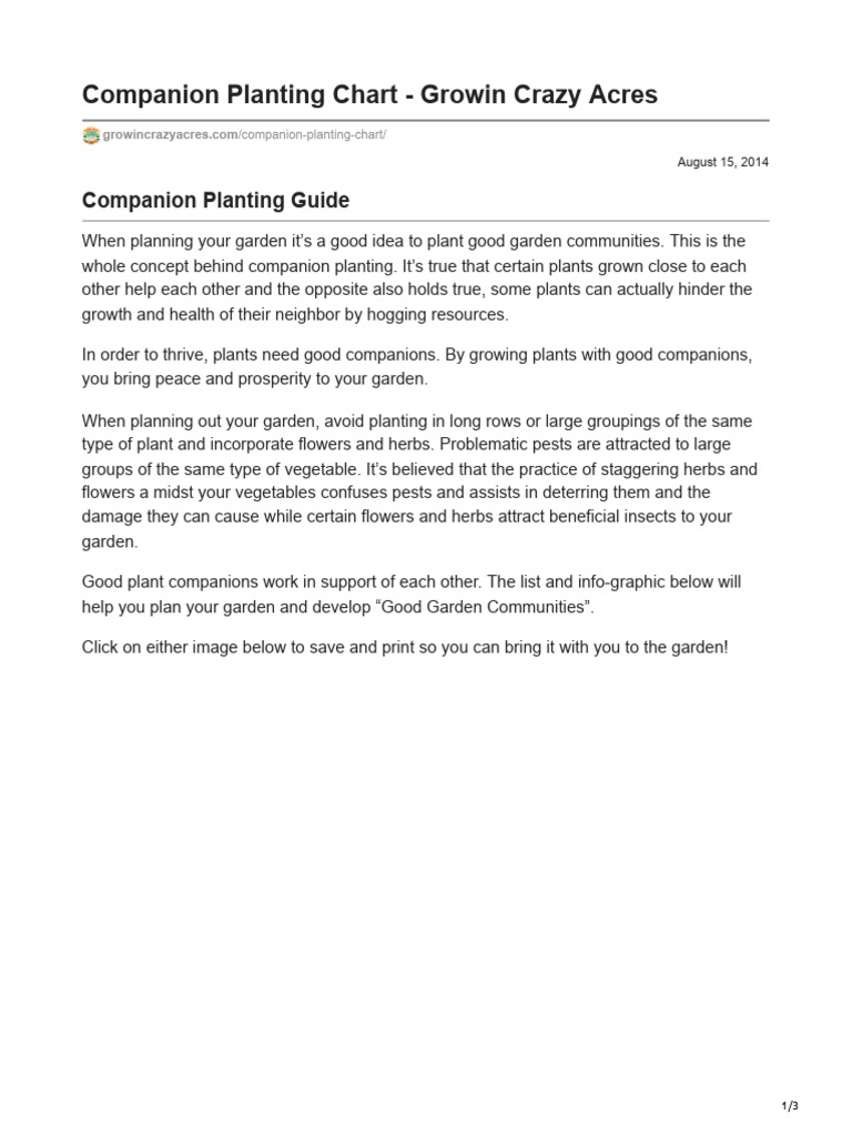 Companion Planting Chart - Growin Crazy Acres | PDF