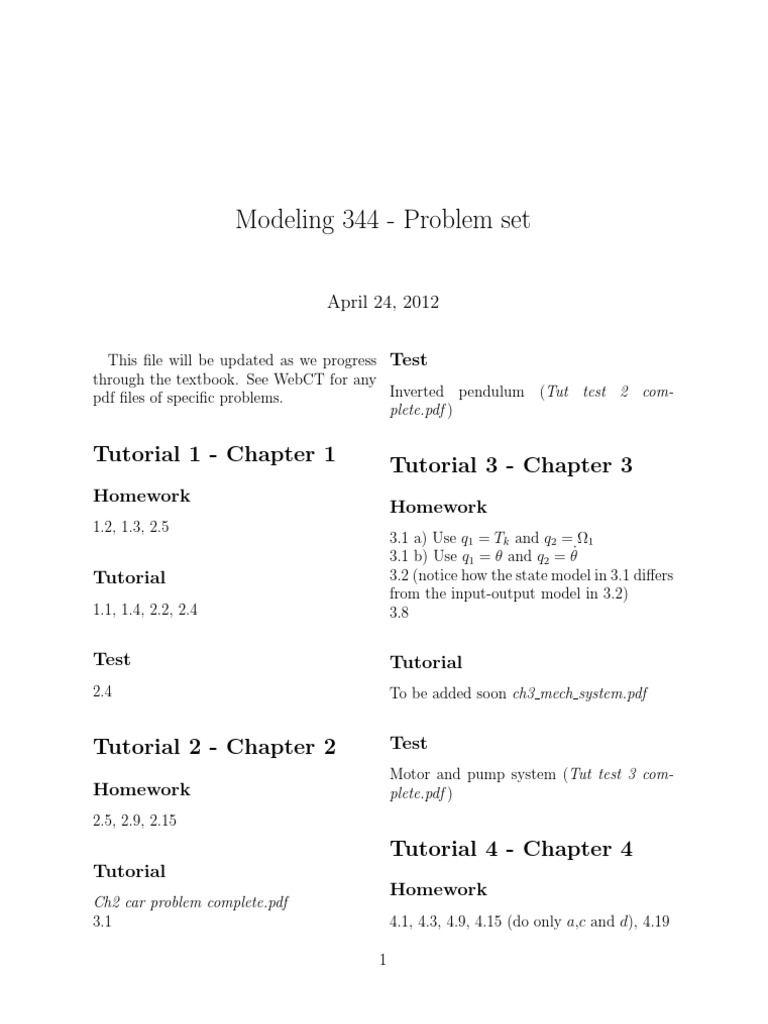 Modeling 344 - Problem Set: Tutorial 1 - Chapter 1 Tutorial 3 - Chapter 3 | PDF | Tutorial ...