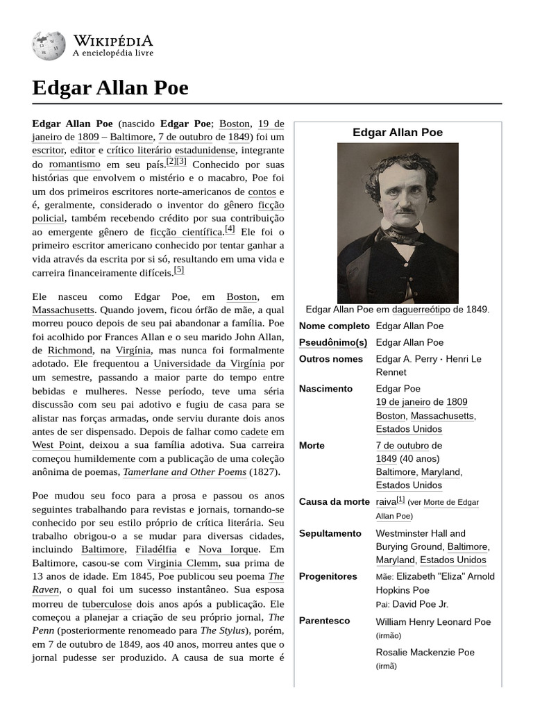 Edgar Allan Poe: Vida e Legado | PDF | Edgar Allan Poe