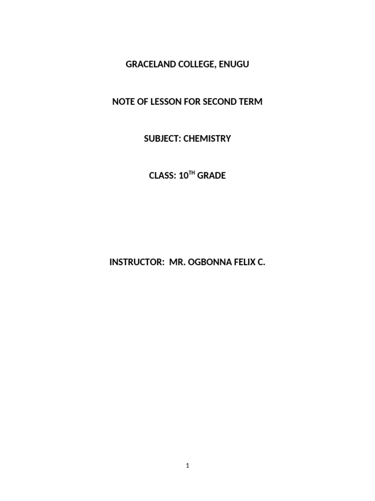 10th Grade Chemistry Lesson Plan | PDF | Gases | Acid