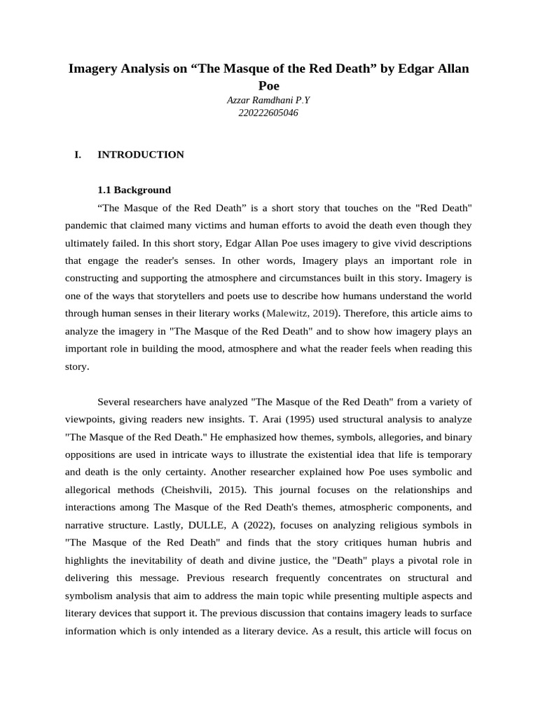 Imagery Analysis On "The Masque of The Red Death" by Edgar Allan Poe | PDF