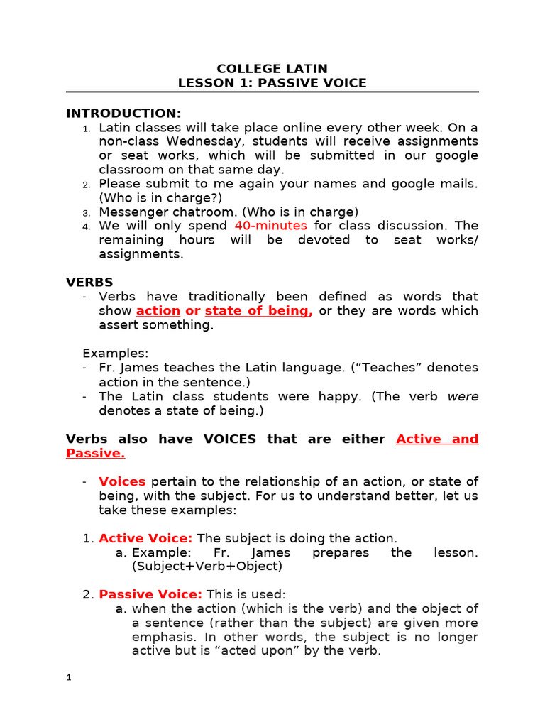 First Lesson Passive Voice | PDF | Subject (Grammar) | Verb
