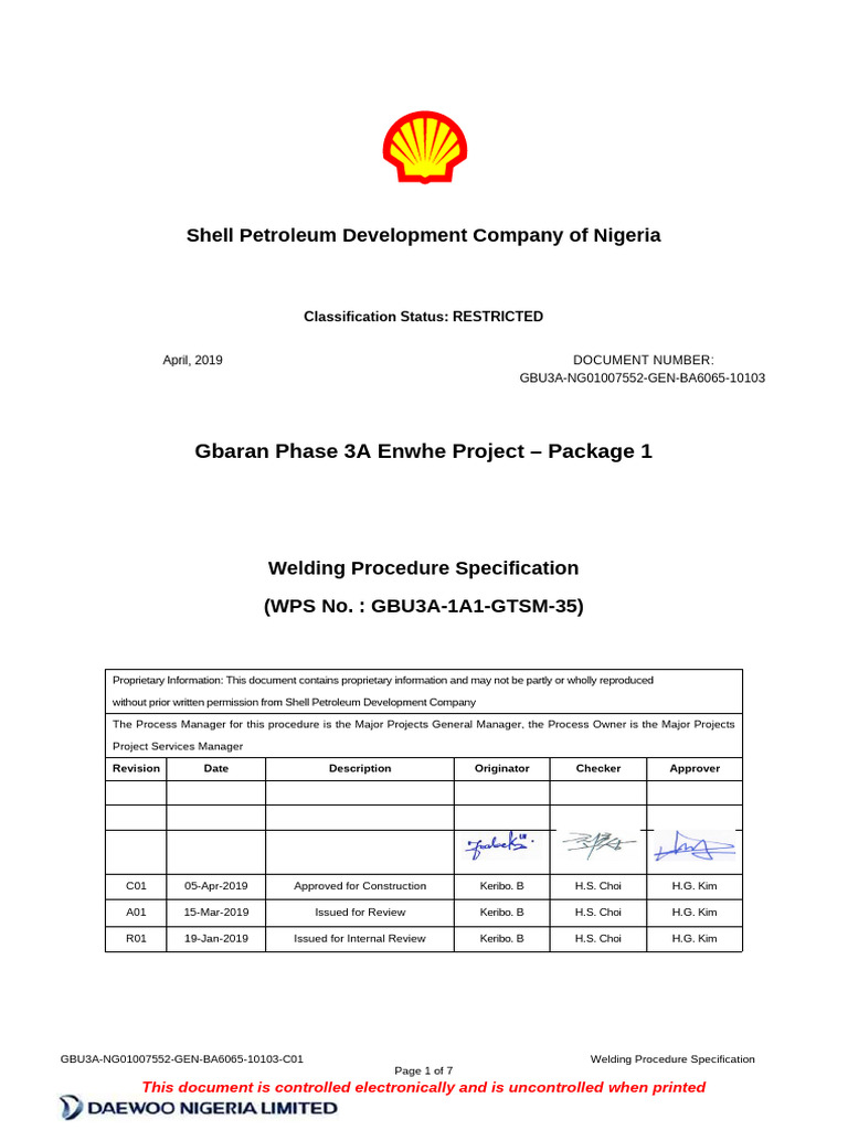 Gbaran Phase 3A Welding Procedure | PDF | Welding | Construction