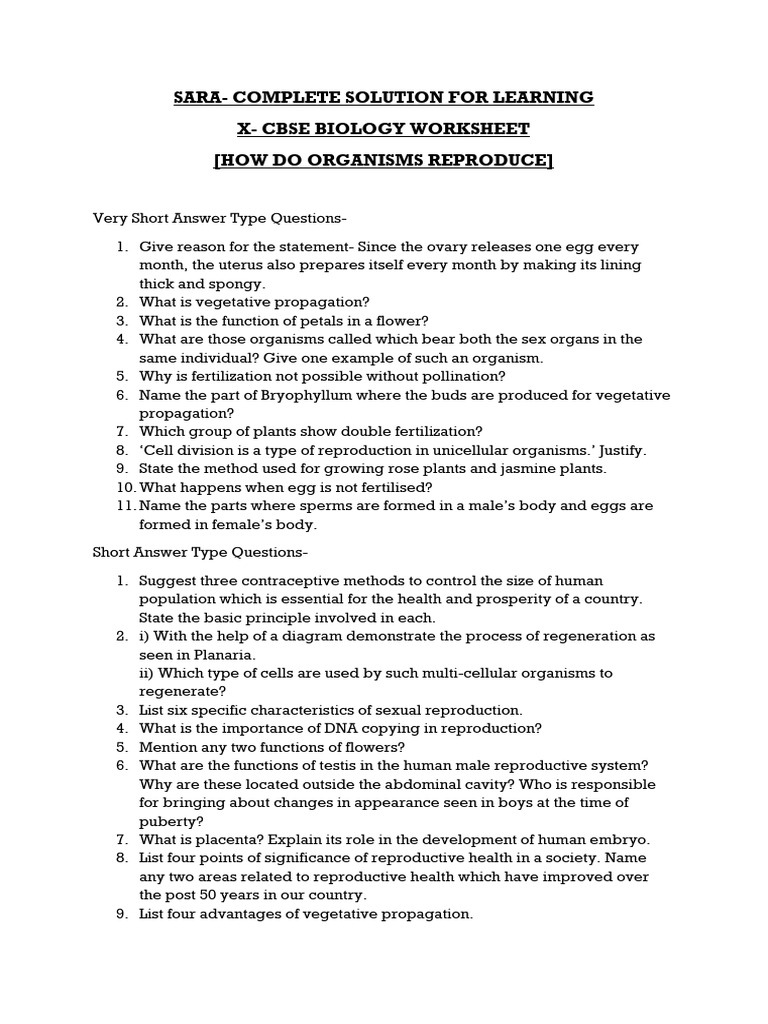 Worksheet 1 - How Do Organisms Reproduce | PDF | Reproduction | Botany
