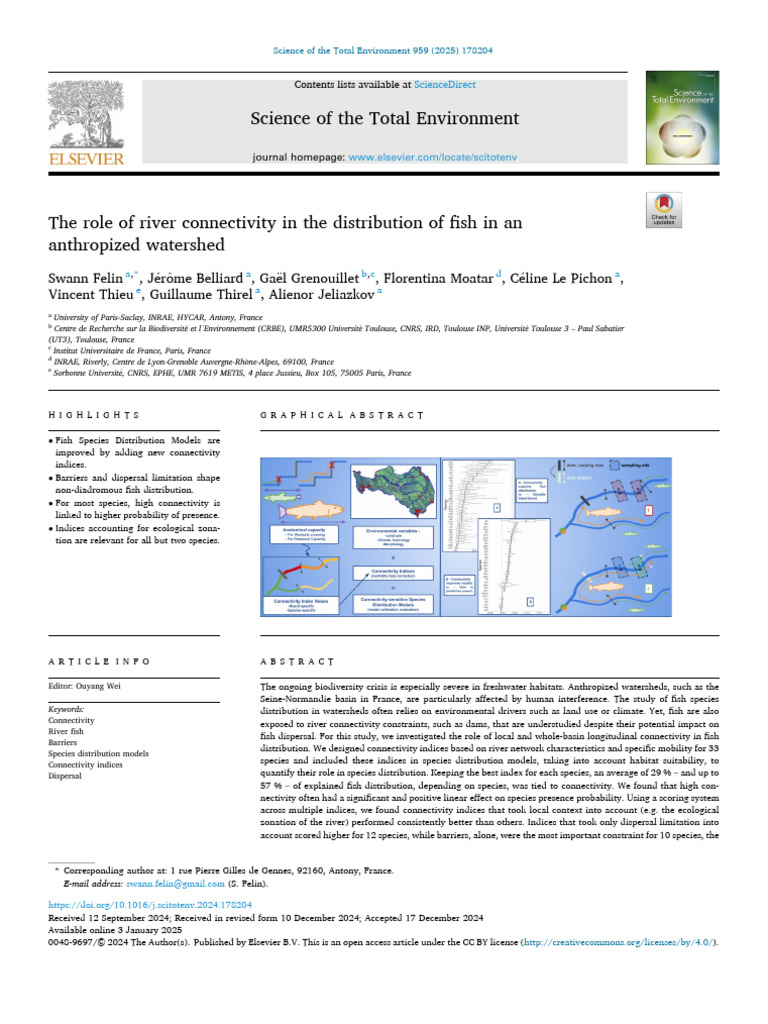 The Role of River Connectivity in The Distribution of Fish - Felin Et ...