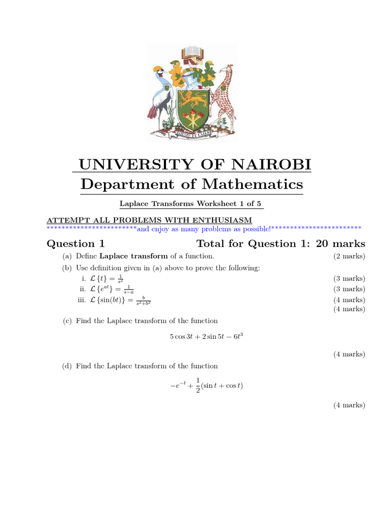 Laplace Transform Worksheet 1 | PDF | Convolution | Function (Mathematics)