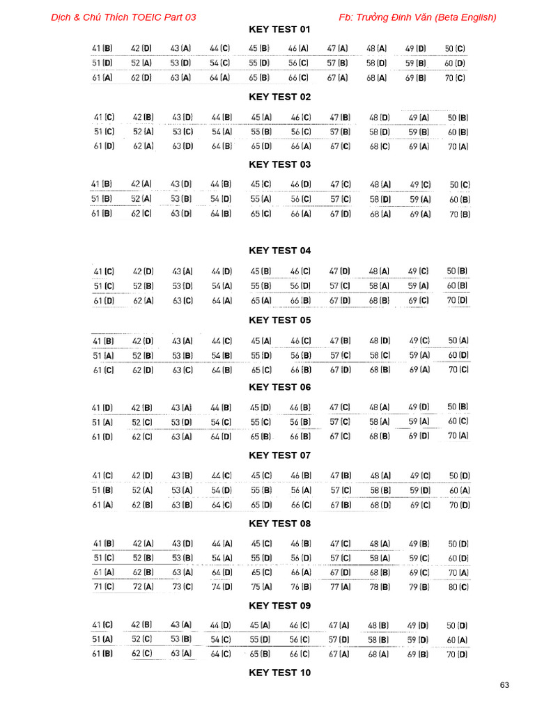 Key Part 03 Test 01 - 10 | PDF