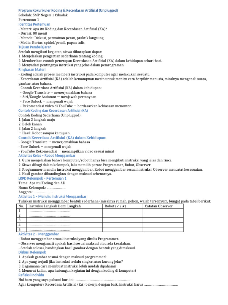 Materi Pertemuan1 Koding AI Unplugged | PDF