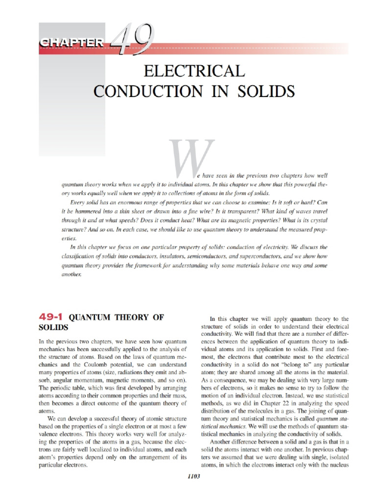 Electrical Conduction in Solids: 49-1 Quantum Theory of Solids | PDF ...