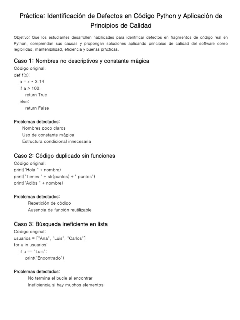 Casos Practicos Calidad Codigo Python Unidad 1 A1 | PDF | Python (lenguaje de programación ...