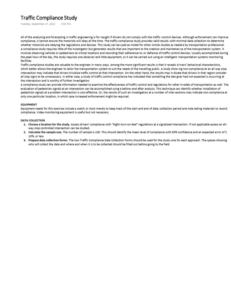 Traffic Compliance Study Procedure | PDF | Traffic | Regulatory Compliance