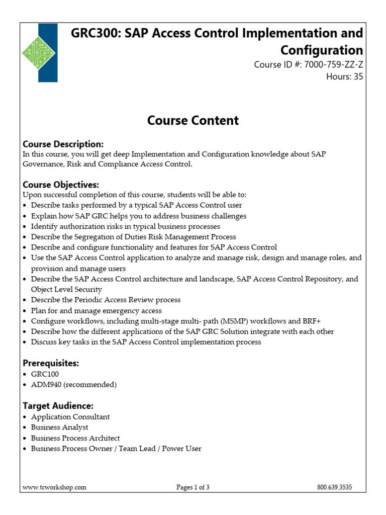 GRC300 SAP Access Control Implementation and Configuration | PDF ...