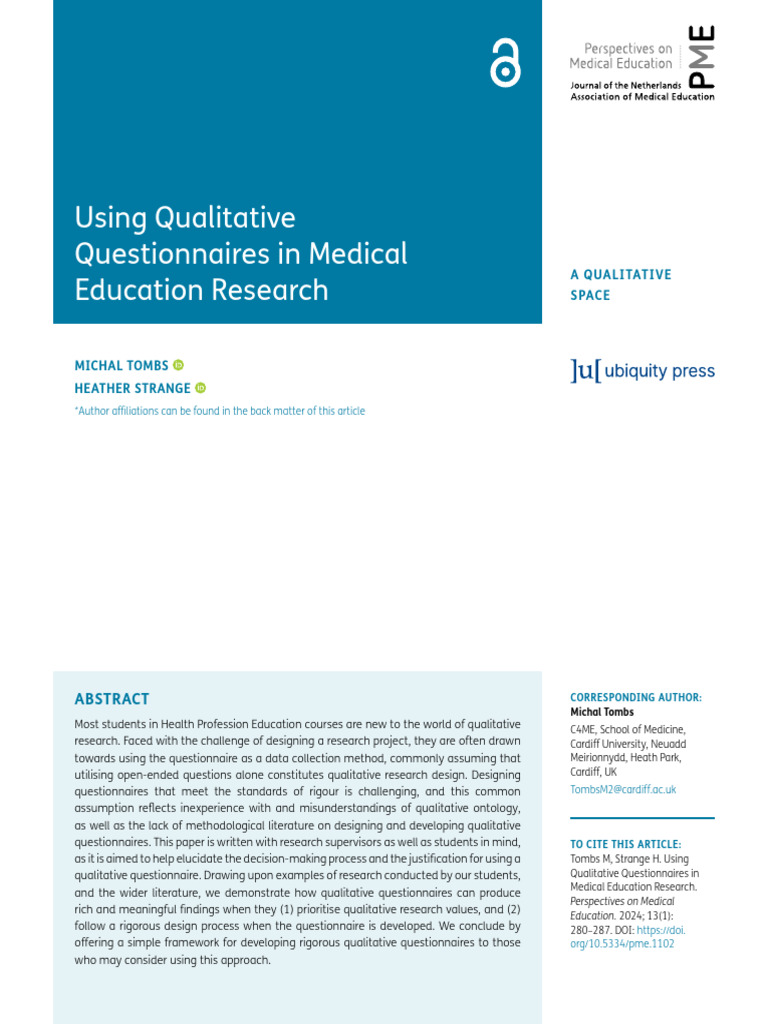 Designing Qualitative Questionnaires in Medical Research | PDF ...