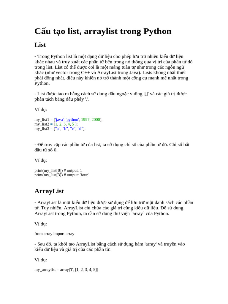 Cấu Tạo List, Arraylist | PDF