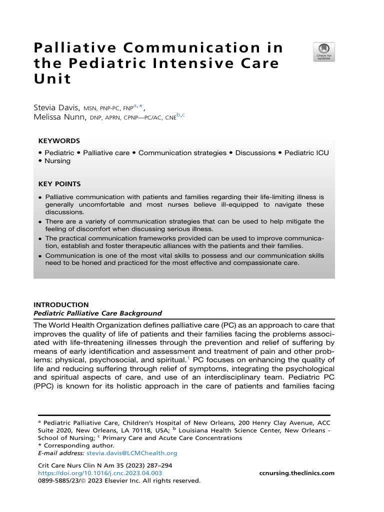 Pediatric ICU Palliative Communication Strategies | PDF | Palliative ...
