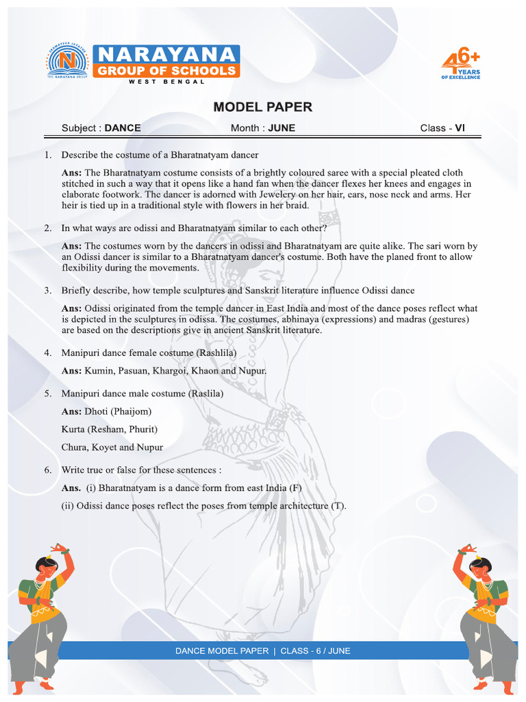 Class-VI - Dance Model QP - June Rectified Final | PDF