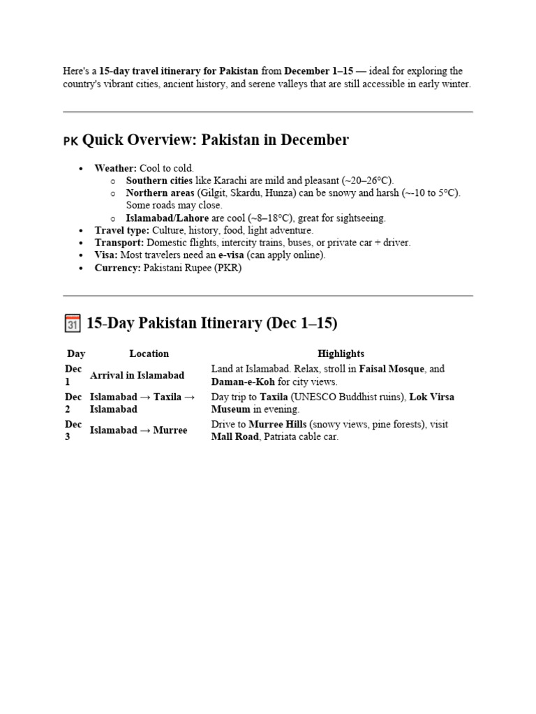 Pakistan Travel Plan | PDF