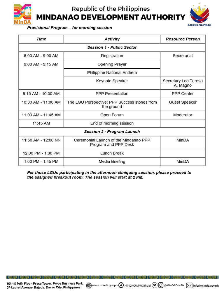 Morning Session Agenda for PPP Program | PDF