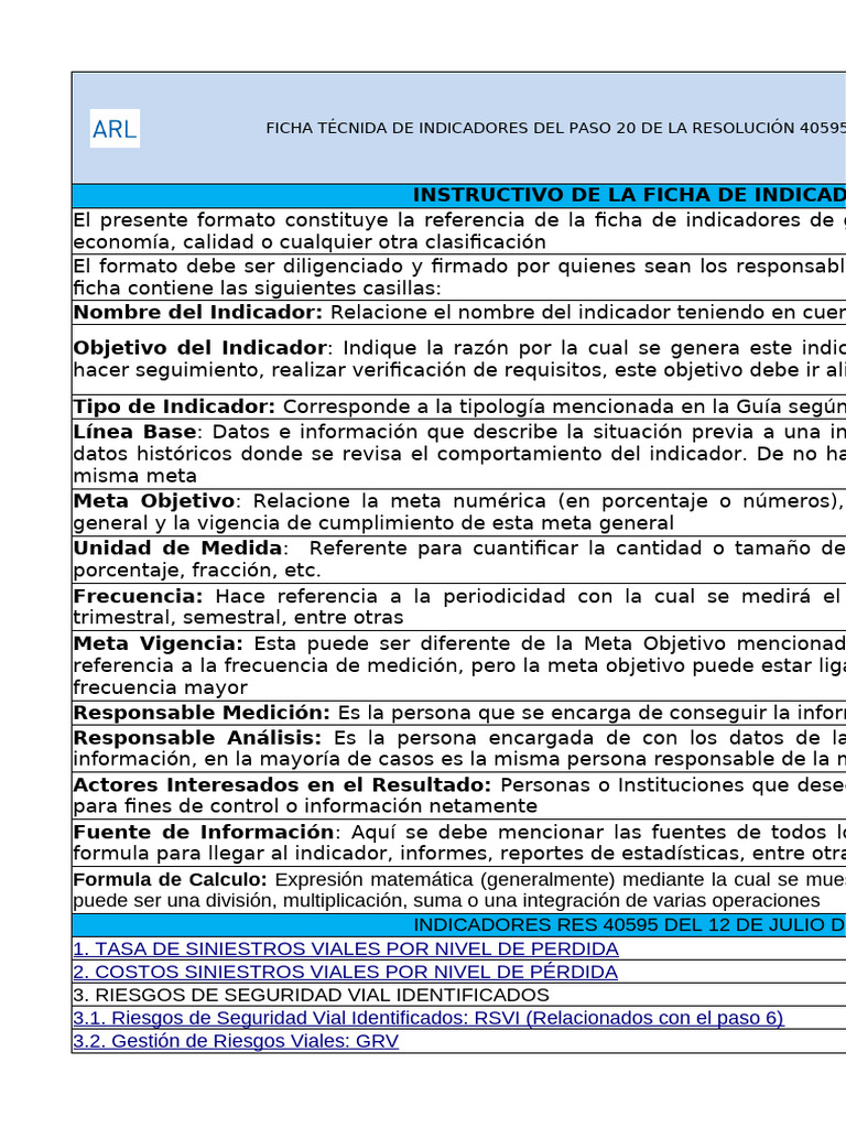 Anexo 23 Ficha Técnica Indicadores PESV | PDF | Medición | Porcentaje