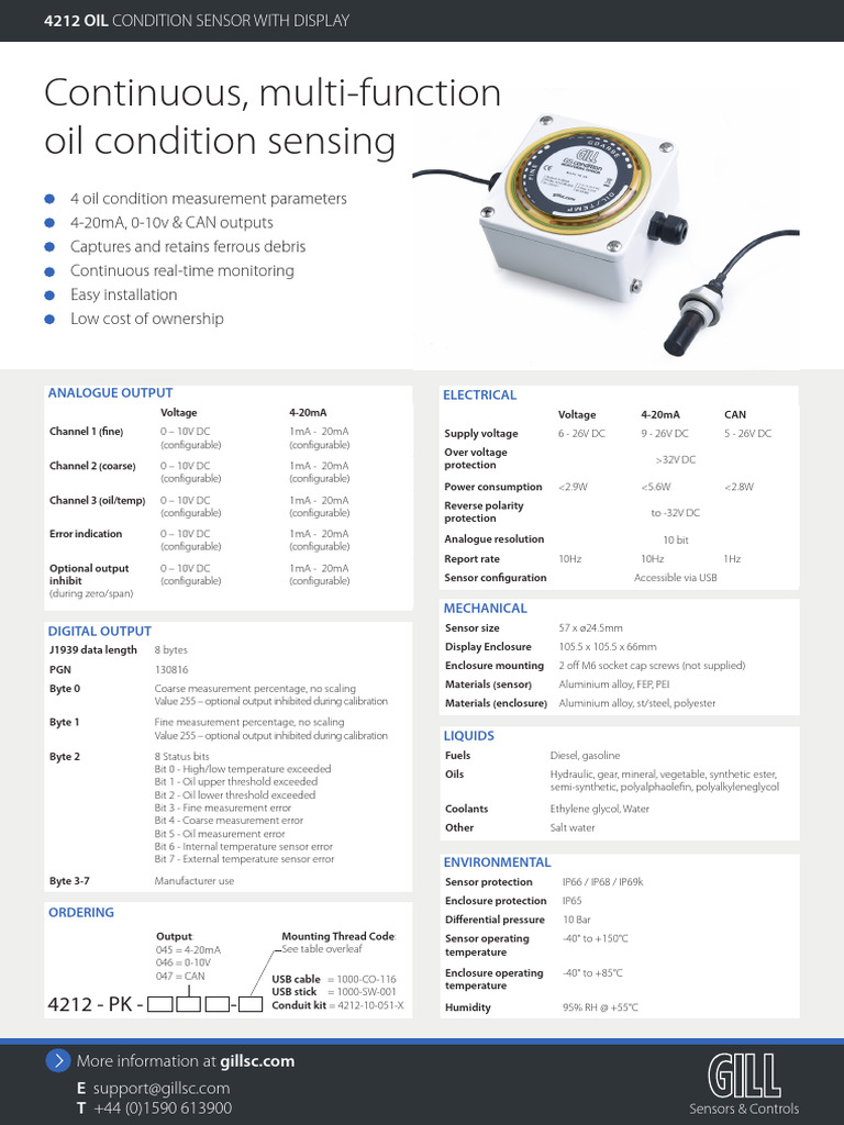 Oil Condition Sensor 4212 Overview | PDF | Sensor | Power (Physics)