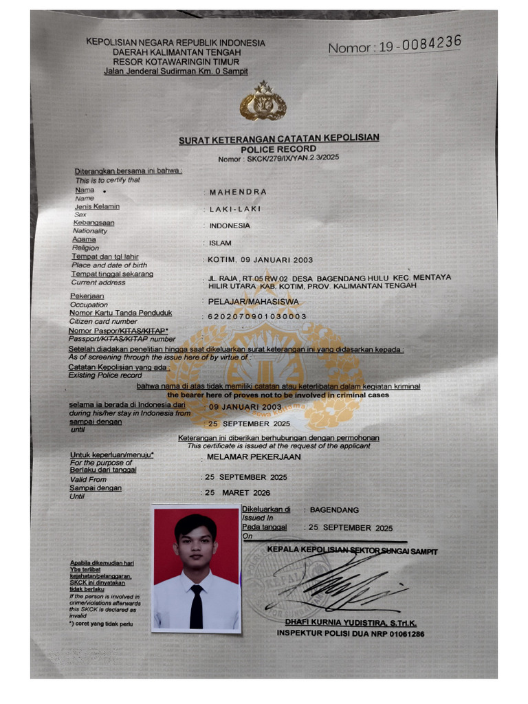 SKCK Mahendra 2025 | PDF