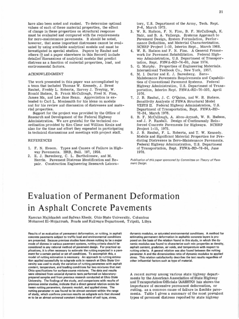 Evaluation of Permanent Deformation in Asphalt Concrete Pavements | PDF ...