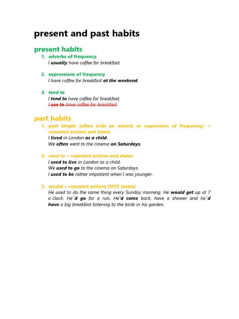 Present and Past Habits | PDF