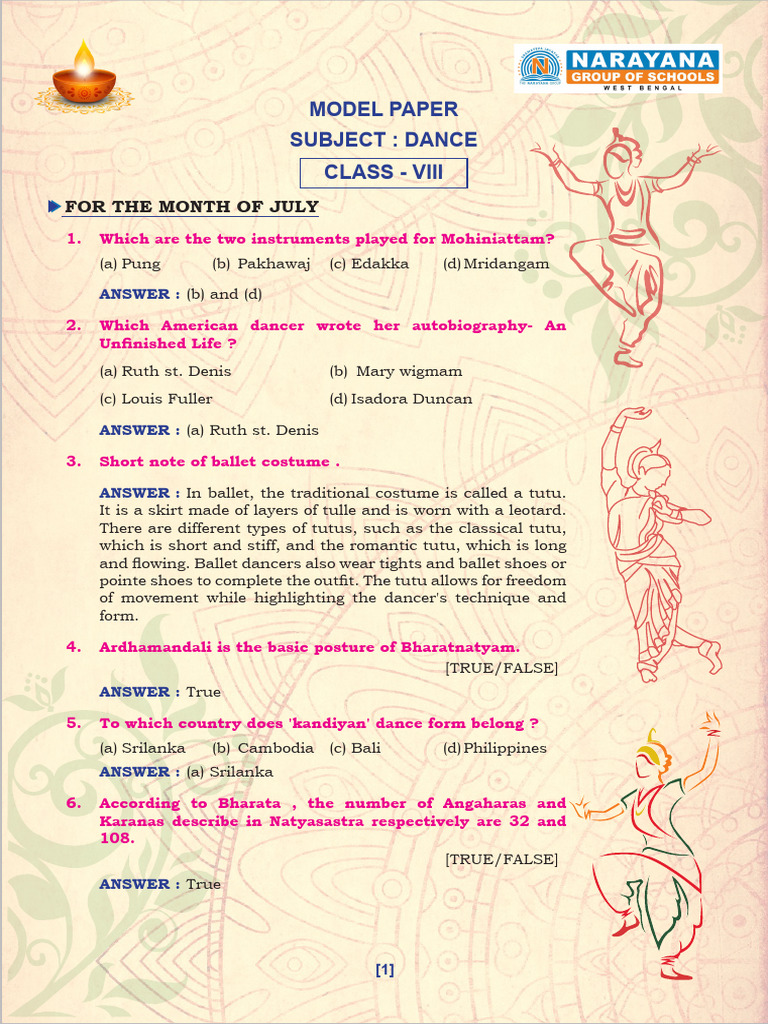 Dance Model Paper for Class VIII | PDF | Concert Dance | Dances