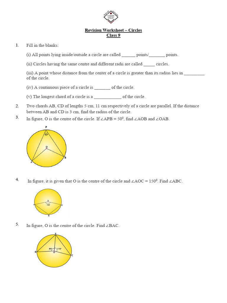 Revision Worksheet - CIRCLES | PDF