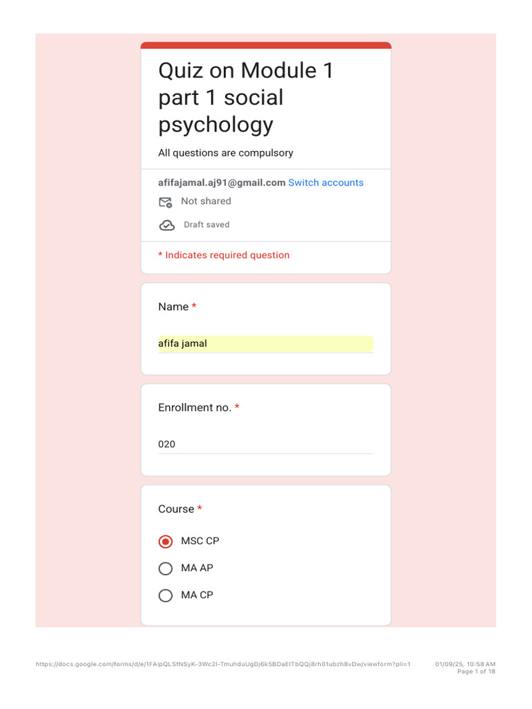 Quiz On Module 1 Part 1 Social Psychology | PDF | Conformity | Validity (Statistics)