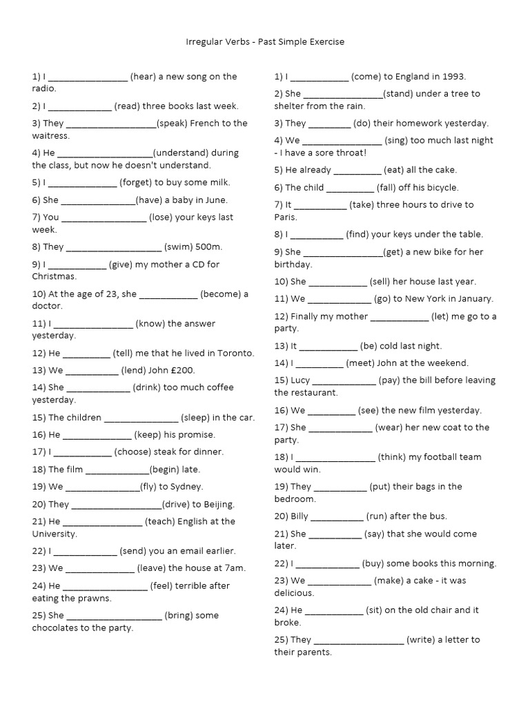 Irregular Verbs Exercises PDF | PDF