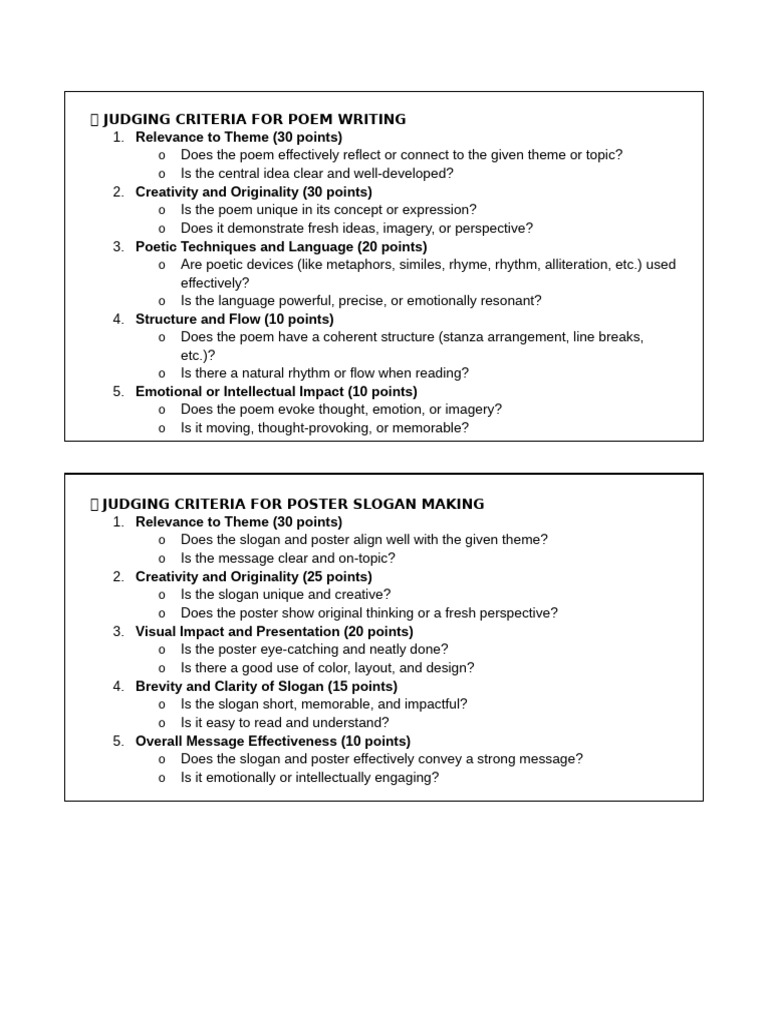 ? Judging Criteria For Poem Writing | PDF