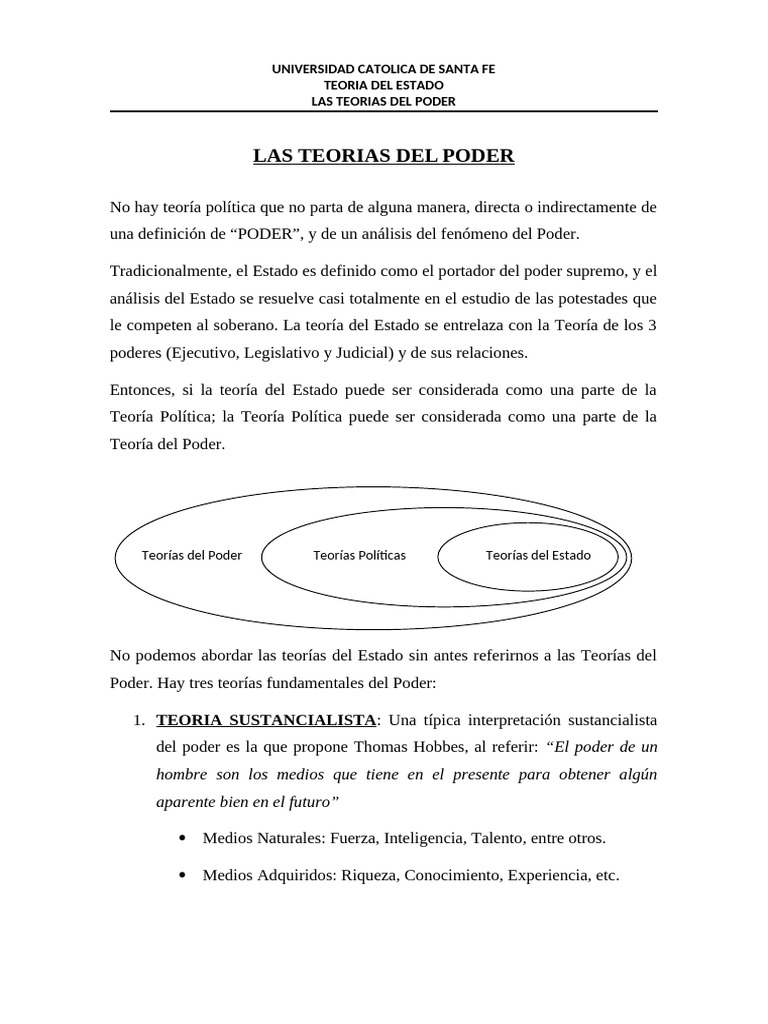 TEORIAS DEL PODER (Teoria Del Estado) | PDF | Estado (política) | Teoría