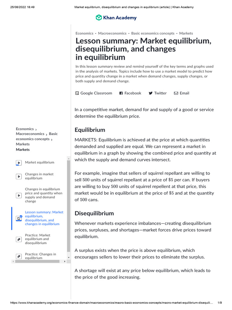 06 Market Equilibrium, Disequilibrium and Changes in Equilibrium | PDF ...