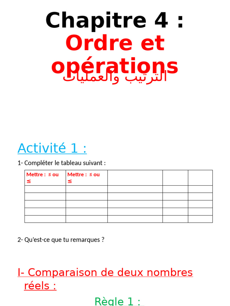 Exercices sur l'ordre et opérations | PDF | Nombre réel | Mathématiques ...